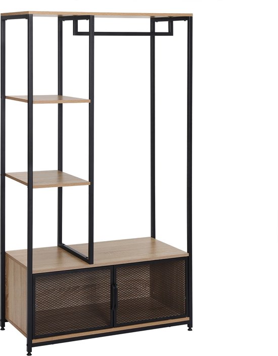 Wildor® Kapstok - Kapstok Staand - Zwart - Licht Hout - Met Kastje - Met opbergruimte | bol