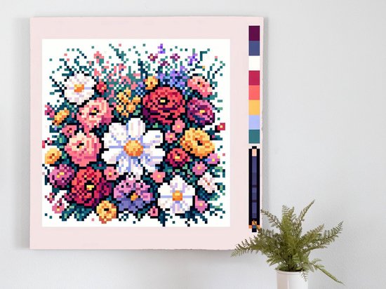 Pixel art bloemen schilderij | Bloeiende bloemen tot leven gebracht in ...