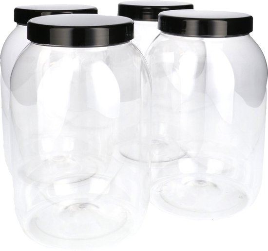 4 x Ronde Pot 2500ml PET Kunststof - Transparant met Schroefdeksel ...
