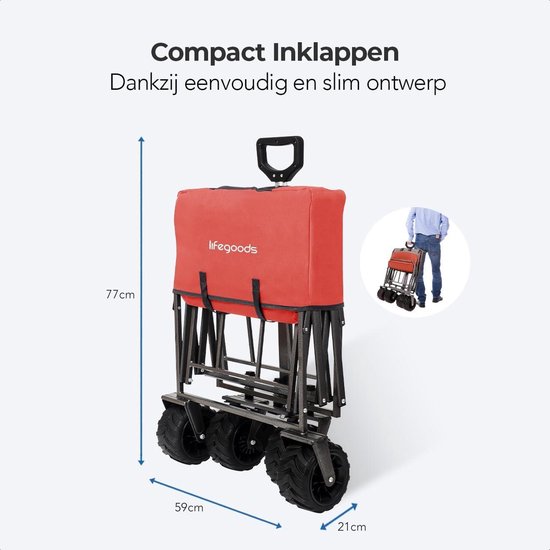 Opvouwbare Bolderkar - tot 80KG - 94L - Polyester - Rood-Grijs Grote ...