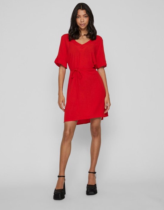 Vila VIMESA DETAIL VN SS DRESS - Flame Scarl Red | bol.com