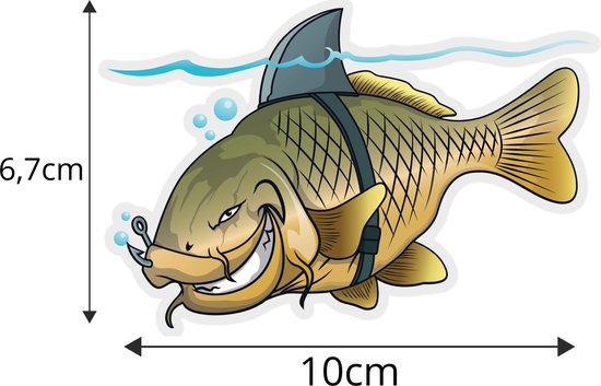 Carpyshot - karper sticker - Karper - Cartoon - Haai - 10 cm - vis ...