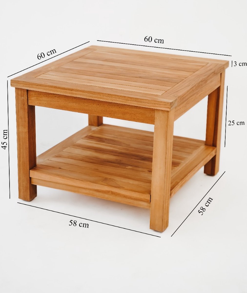 Teakea - Teakhouten Tuin Bijzettafel met Onderblad - Salontafel ...