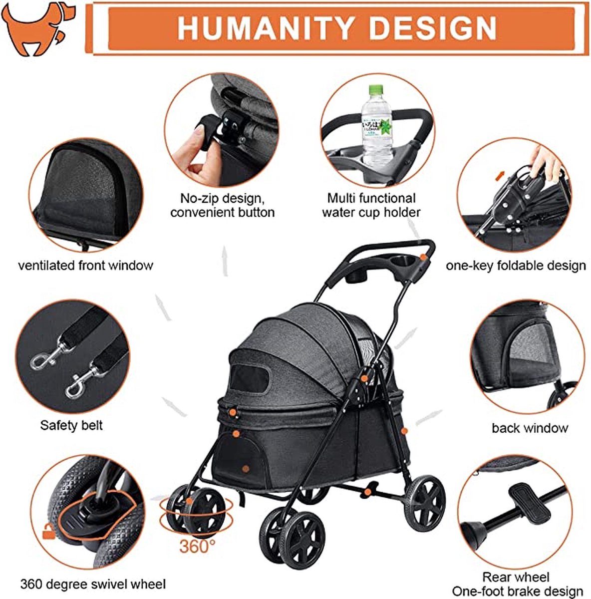 Hondenwagen / Pet stroller, foldable -meet wielen, huisdier, hondenbuggy, buggy,... | bol.com