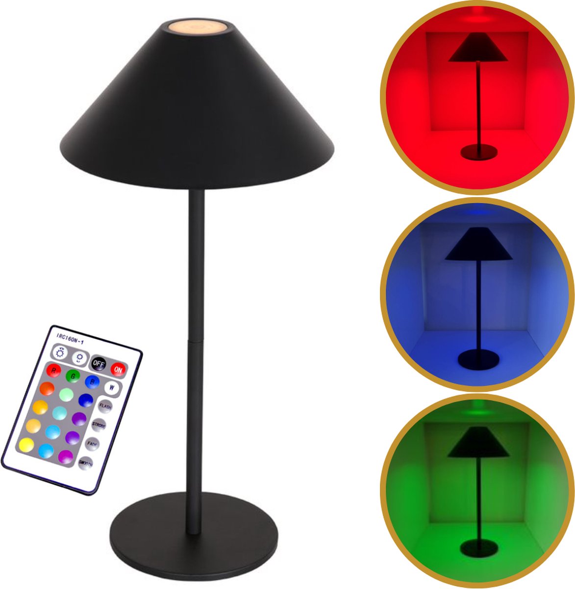 Draadloze Tafellamp RGBW met afstandsbediening - Oplaadbare Ledlamp ...