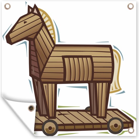 Tuin poster Een illustratie van een houten paard van Troje - 200x200 cm ...