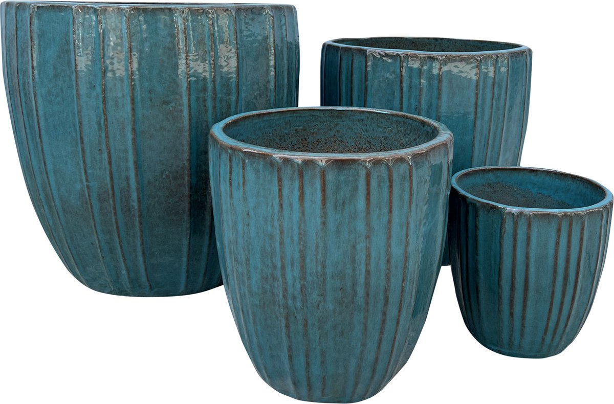 PTMD Aryle Blue pot en céramique nervuré rond SV4 | bol.com