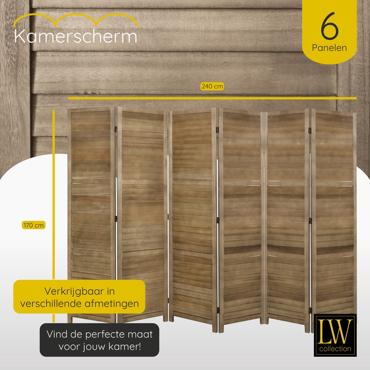 LW Collection Kamerscherm bruin hout - kamerschermen 6 panelen ...