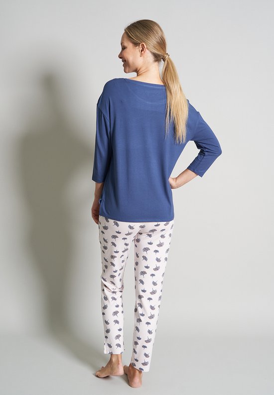 TOM TAILOR Stretch Cotton dames pyjama - lange mouw - blauw - Maat 36 ...