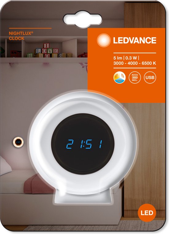 LEDVANCE NIGHTLUX digitale klok & nachtlampje wit -,3W 5lm | bol