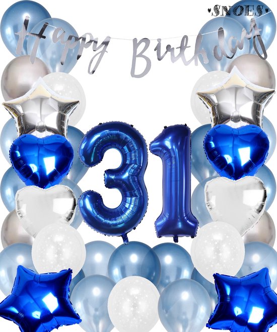 Snoes Ballonnen 31 Jaar Set Mega Blauw Zilver Ballon - Compleet ...