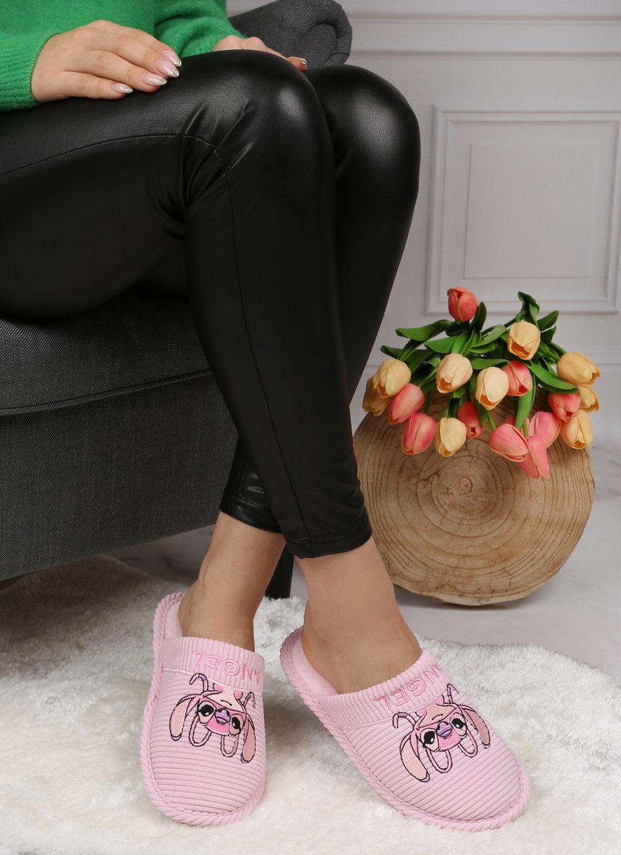 Angel en Stitch Disney - Lichtroze, corduroy sloffen/pantoffels voor ...