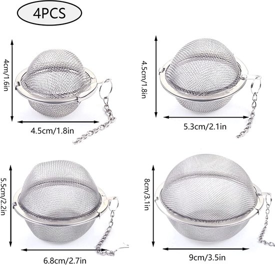 Thee-ei voor losse thee, thee-ei 4 stuks roestvrijstalen theezeef ...