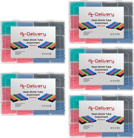 AZDelivery 5 x Krimpkous set met 560stk. 5 kleuren krimpkous, geschikte ...
