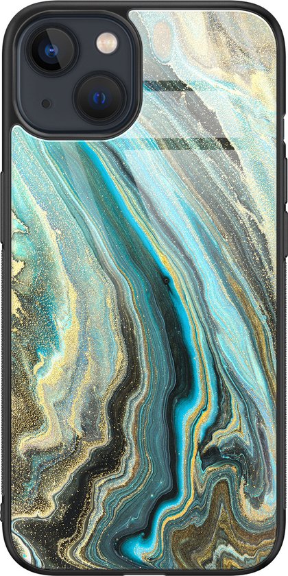 iPhone 13 hoesje glass - Marmer mint | Apple iPhone 13 case | Hardcase ...