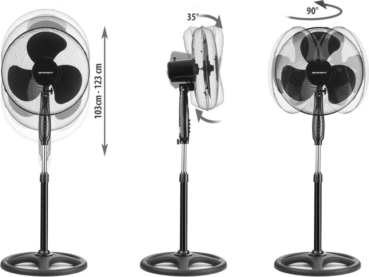 Ventilator - staand - 3 standen - zwart | bol.com
