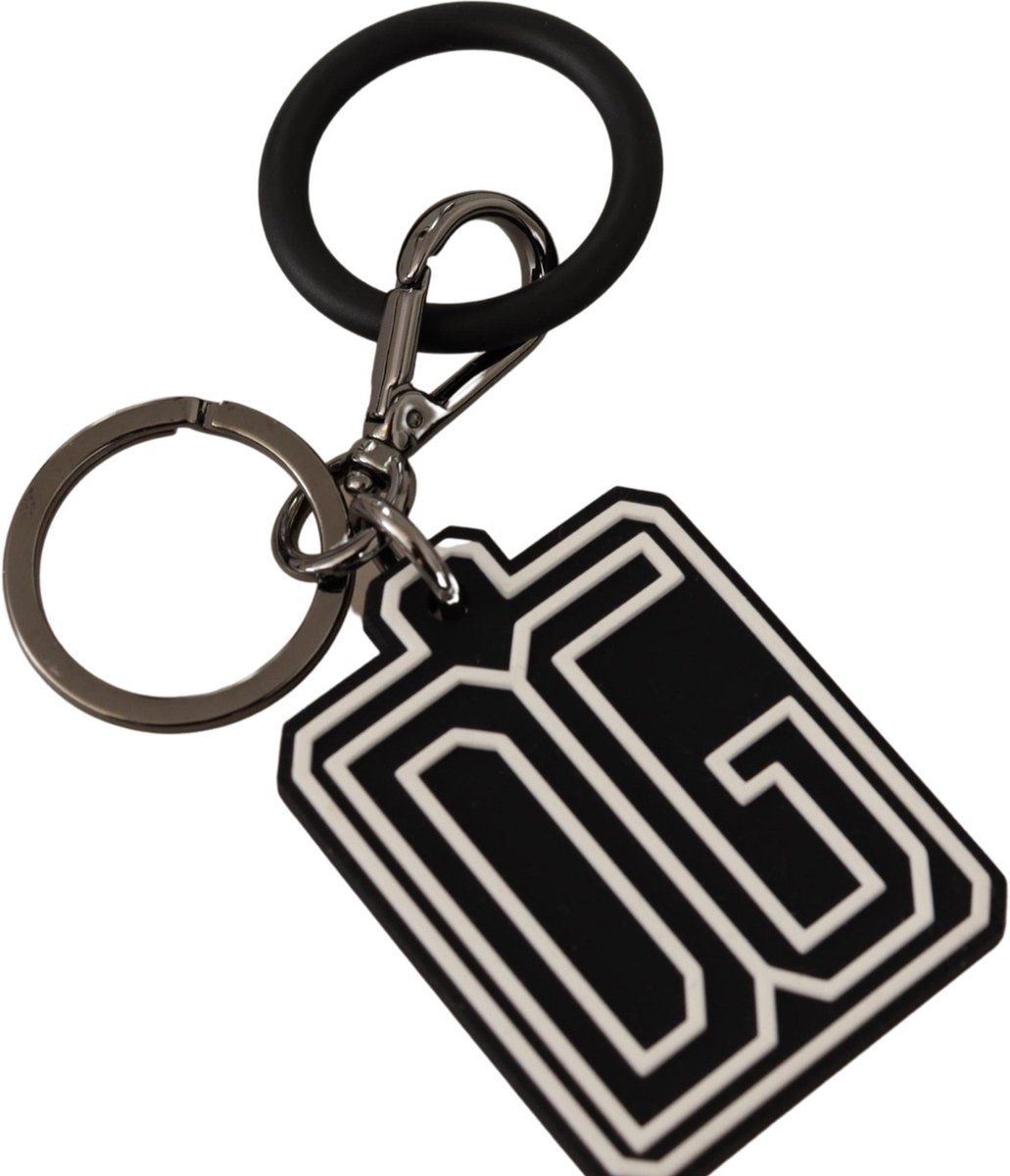 Dolce & Gabbana - Black White DG Rubber Logo Silver Ring Keychain | bol.com