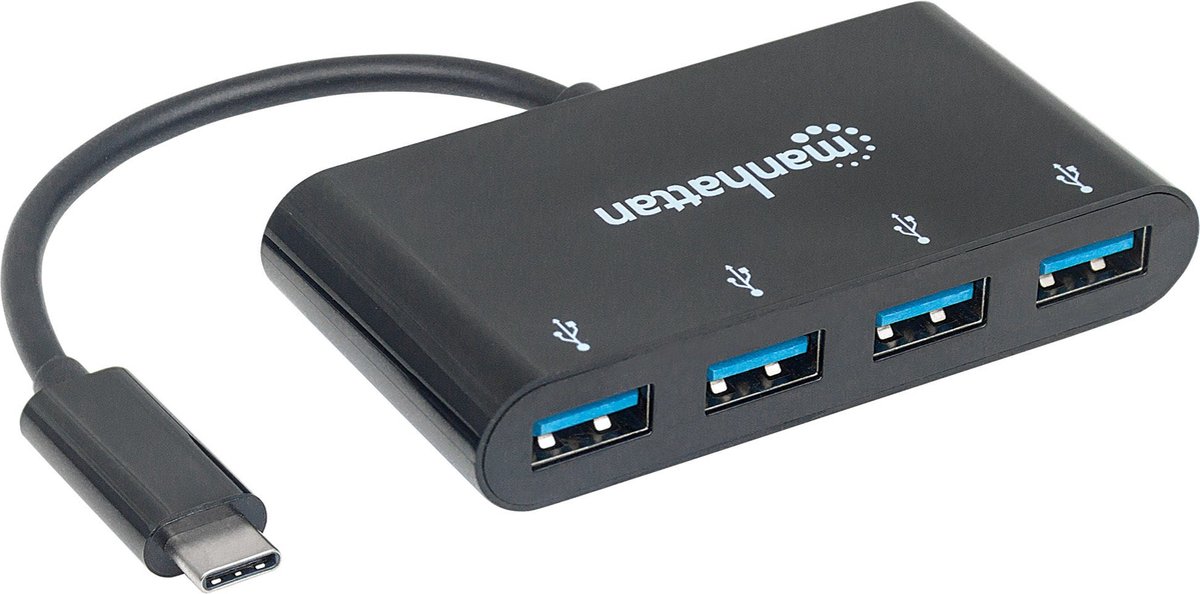 Manhattan 162746 USB 3.2 Gen 1-hub 4 poorten Met USB-C stekker Zwart ...