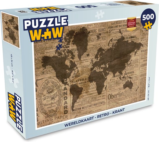 Puzzel Wereldkaart - Retro - Krant - Legpuzzel - Puzzel 500 stukjes | bol