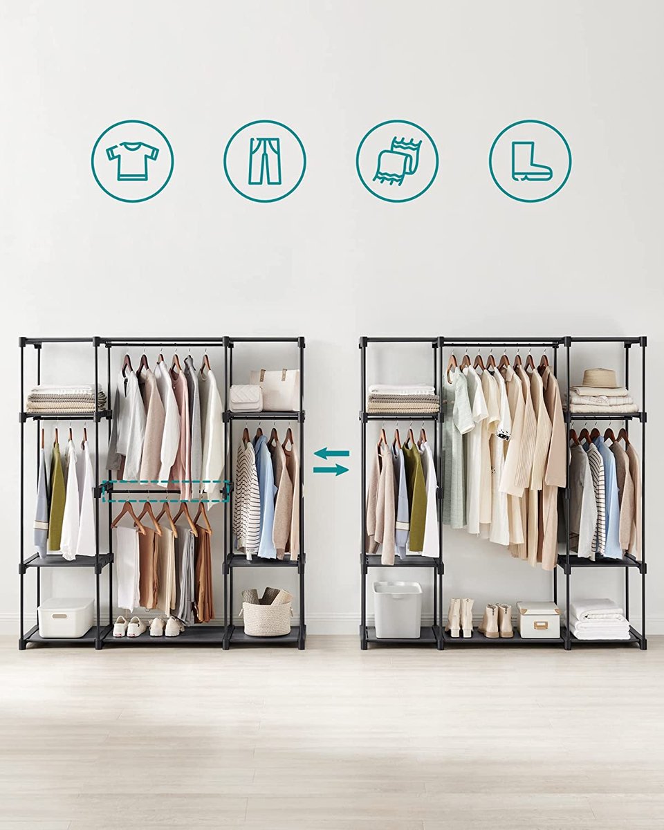 SONGMICS Kledingrek open, kledingrek, garderobe, 43 x 151 x 166 cm, 4 ...