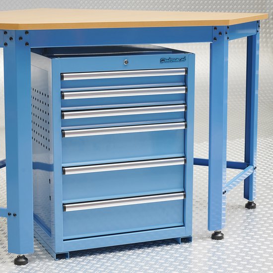 Datona® Hoekwerkbank - MDF blad - blauw + ladenkast - Blauw | bol.com
