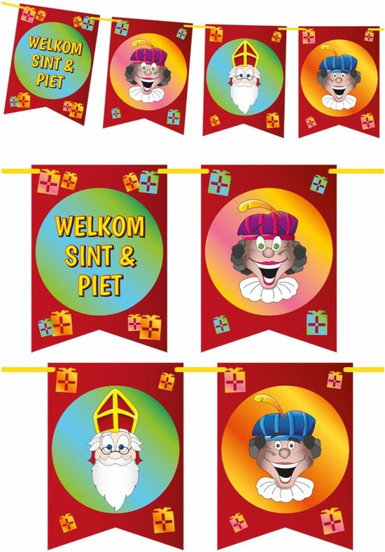 Set van 3x stuks Sinterklaas Welkom Sint en Piet slinger/vlaggenlijn - 6 meter -... | bol