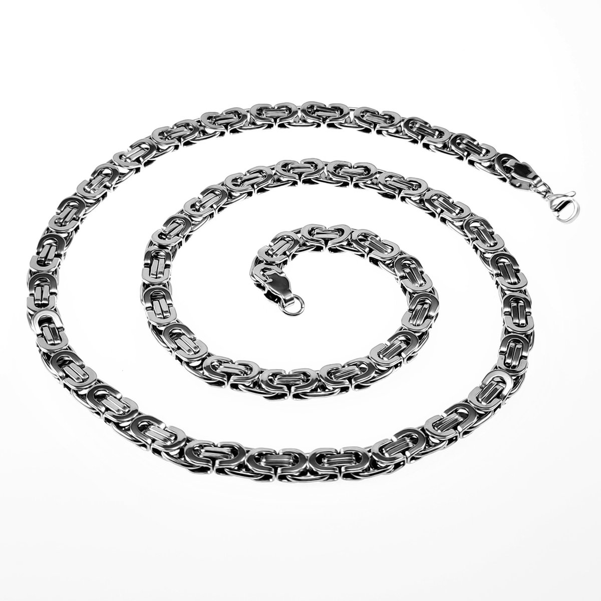 60cm x 7mm Platte Koningsketting Heren - Stalen Zilver Kleur ...