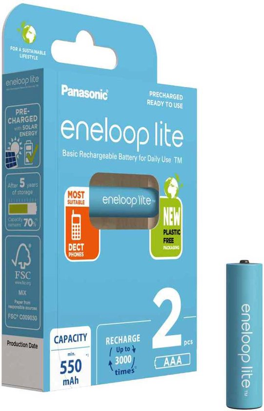 Panasonic eneloop lite oplaadbare AAA batterij - 550 mAh - NiMH - 2 ...