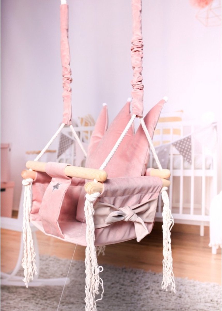 Luxe houten handgemaakte roze baby schommel en kinder schommel met ...