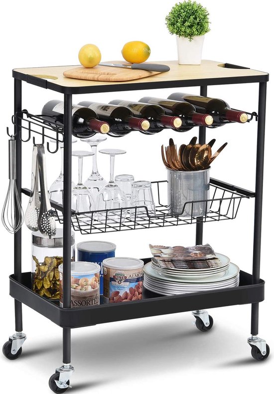 Premium Keukentrolley – keuken planken - Opberg Trolley op wielen – met ...