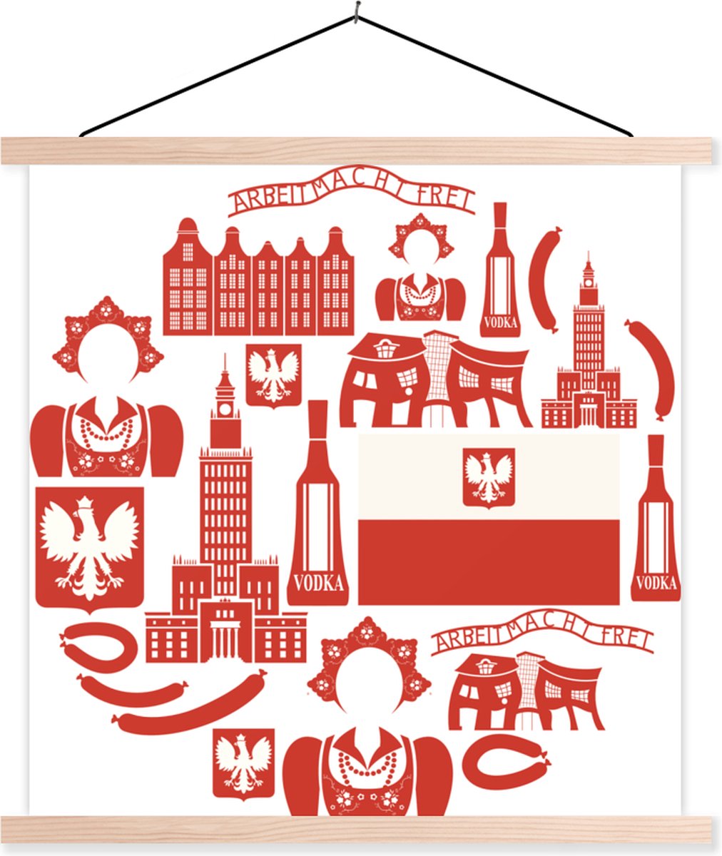 Illustration des symboles de la Pologne dans un cercle rouge plaque ...