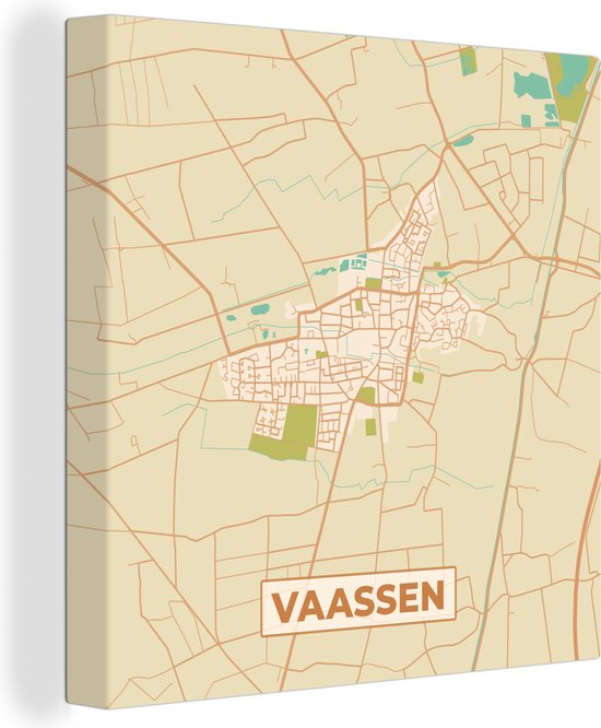 Canvas Schilderij Plattegrond - Vaassen - Kaart - Stadskaart - Vintage ...