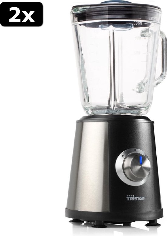 2x Tristar BL-4441 Blender - Glazen Kan 1 Liter - 350 watt - RVS messen ...