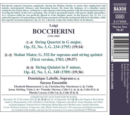 Luigi Boccherini: Stabat Mater. String Quartet Op. 52 No.3. String Quintet Op. 42. No.... | bol