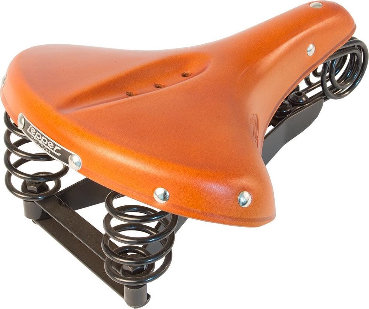 Lepper Drieveer 90 Fietszadel - Leer - Heren - Extra Verzwaard - Honing ...