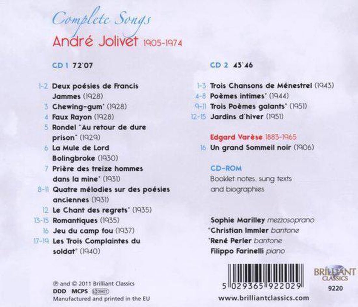 Jolivet; Complete Songs +Cdrom (CD), Fi | CD (album) | Muziek | bol.com