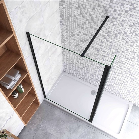 70x200cm zwarte inloopdouche + 40x200cm draaibaar hoekprofiel + N-vorm 90cm... | bol