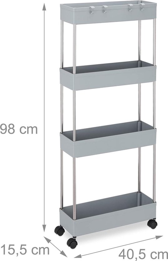 Keukentrolley van kunststof 98x15.5x40.5 cm - Smal opbergrek voor ...