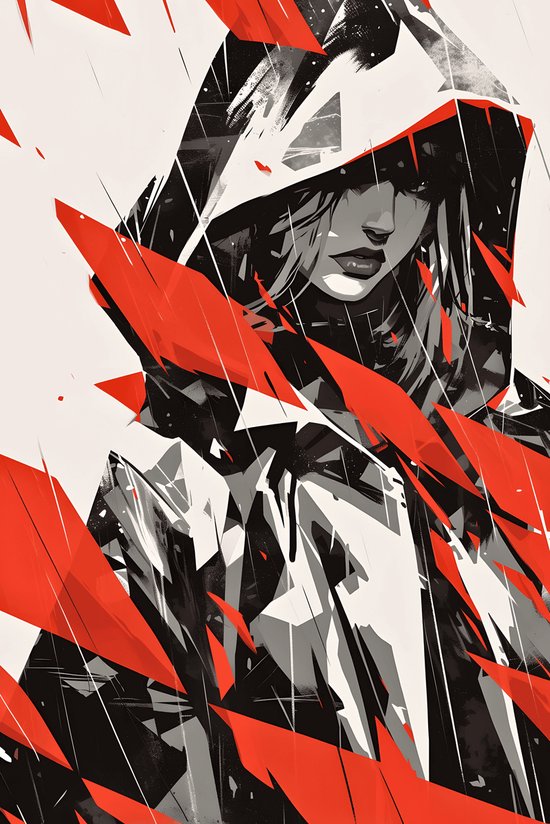 Abstract Rood Poster - Moderne Kunst - Abstract Figuur - Levendige ...