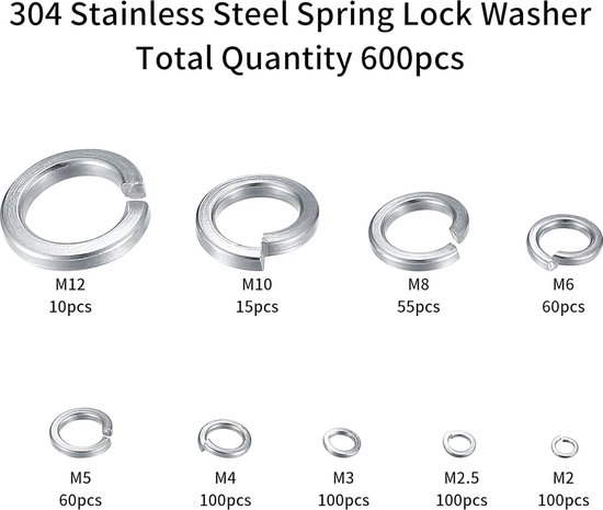 600 stuks Veerringen, Spiraalveerringen, Sluitringen, Borgclips, DIN 127 Form B... | bol
