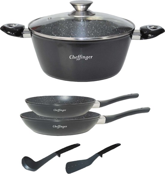 Cheffinger Pannenset - 6-delig - Koekenpan - Braadpan - Kookgerei - Zwart | bol