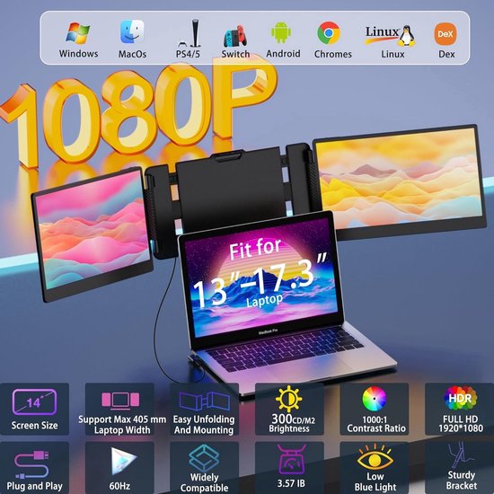 Draagbare Monitor Voor Laptop-14"Full HD 1080p Display Dual Triple ...