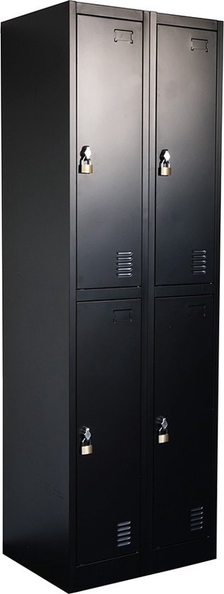 IVOL Metalen Lockerkast Zwart - 60x185x45 cm - 4 Deurs | bol