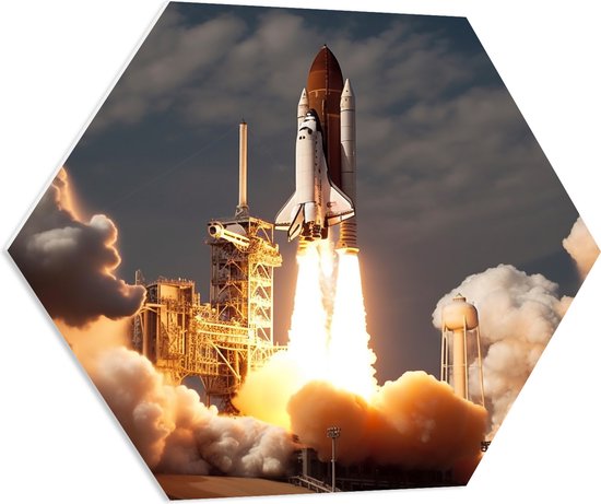 PVC Schuimplaat Hexagon - Ruimteschip - Raket - Rook - Ruimte - Vuur ...