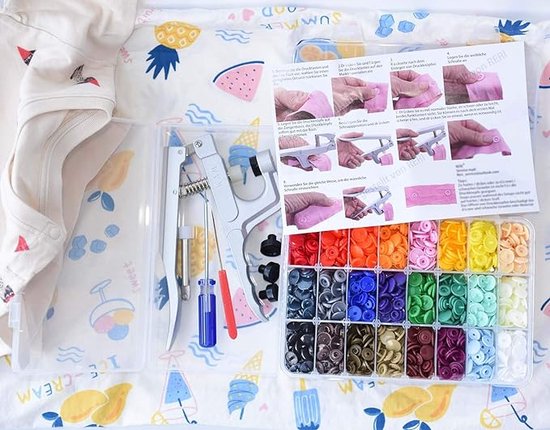 Drukknopen met tang, set van 360 T5 snaps in 24 kleuren, drukknopset ...