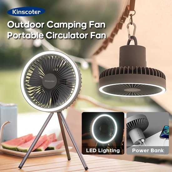 BreezeMaster™ Camping Fan - Draadloze Oplaadbare Ventilator met LED ...
