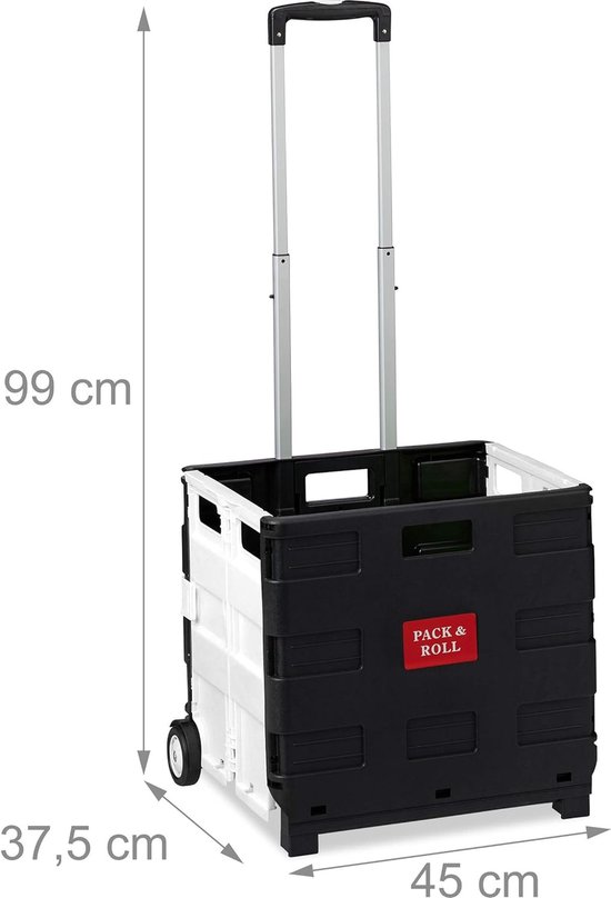 boodschappentrolley inklapbaar, telescopisch handvat, krat met wielen, tot 35 kg, 50... | bol