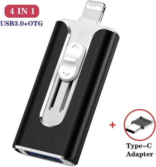 Usb 4 in 1 Zwart Metalen Flashdrive Otg Drive Usb 3.0 Voor Android en ...