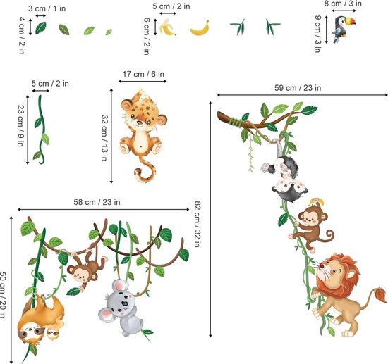 Jungle Dieren Klimmen Boom Muurstickers Aap Leeuw Koala Tijger Muurtattoo Baby... | bol