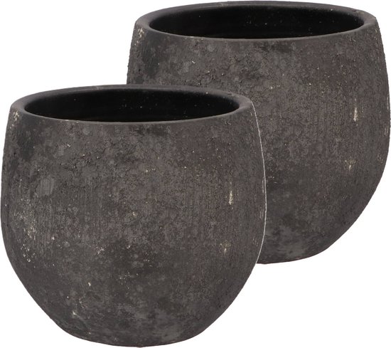 DK Design Bloempot Maya - 2x - verweerd zwart - D21 x H24 cm - rustiek ...